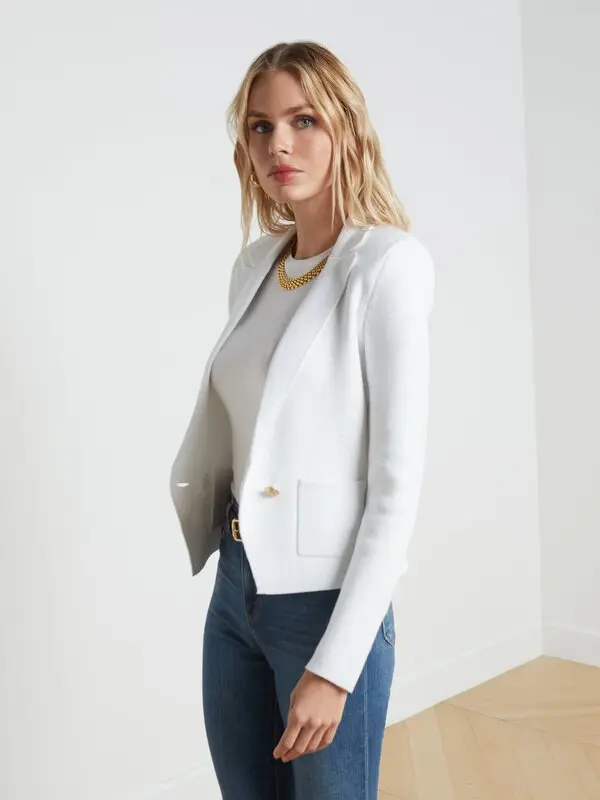 L'Agence Sofia Knit Blazer - White
