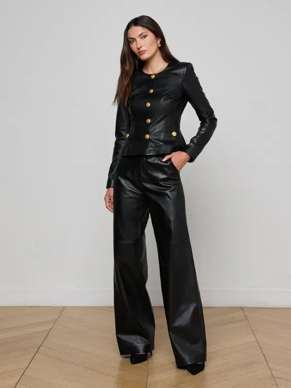 L'Agence Livvy Leather Trouser - Black