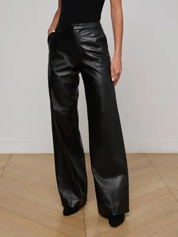 L'Agence Livvy Leather Trouser - Black