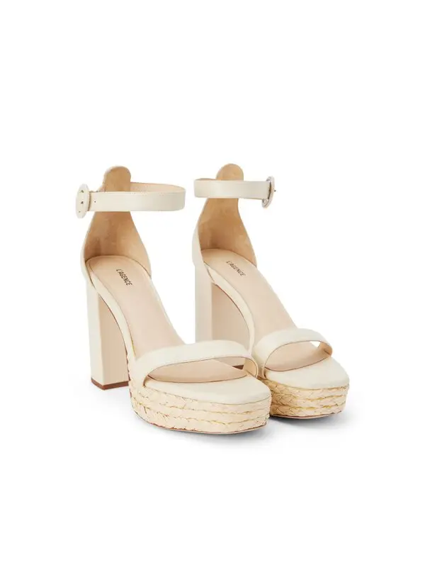 L'Agence Avia Leather Platform Heeled Sandal - Ecru Leather