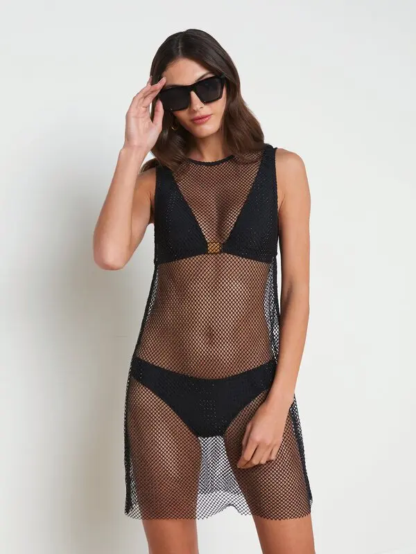 L'Agence Angela Mesh Cover-up Dress - Black