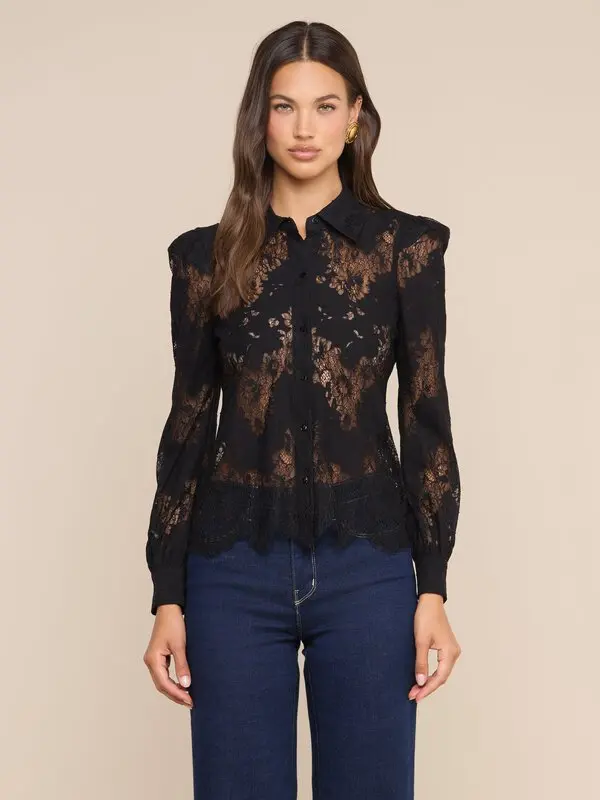 L'Agence Jenica Lace Blouse Top - Black