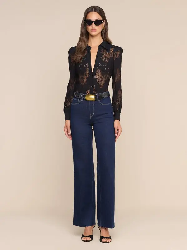 L'Agence Jenica Lace Blouse Top - Black