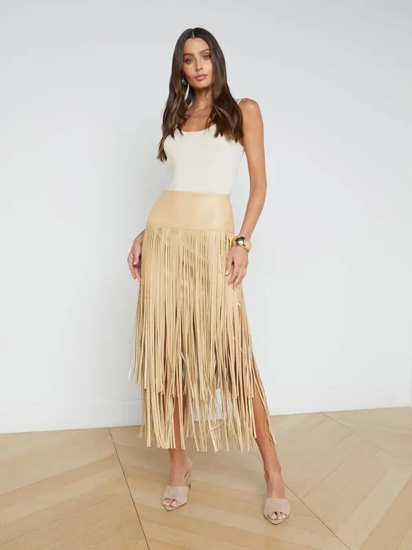 L'Agence Karolina Fringe Mini Skirt - Croissant