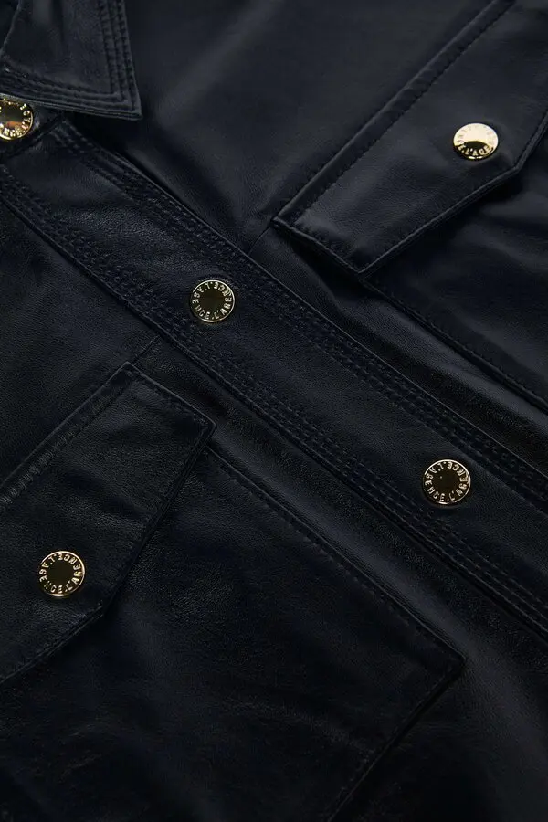 L'Agence Avina Leather Shirt - Black