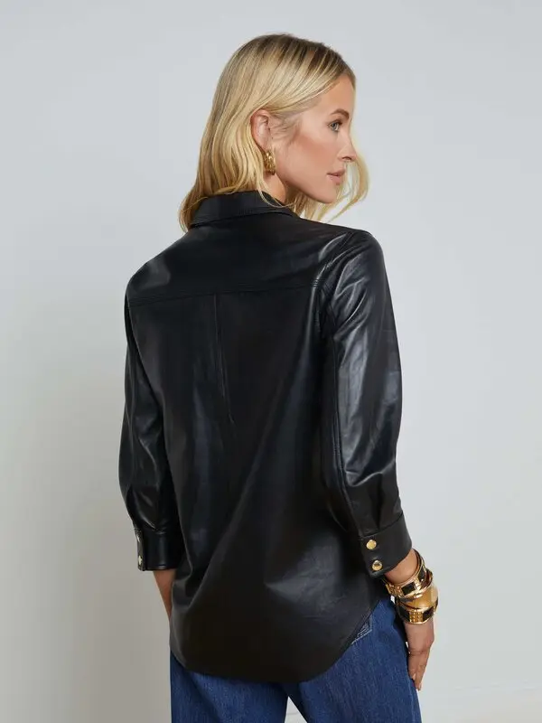 L'Agence Avina Leather Shirt - Black
