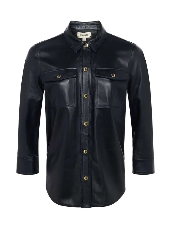 L'Agence Avina Leather Shirt - Black