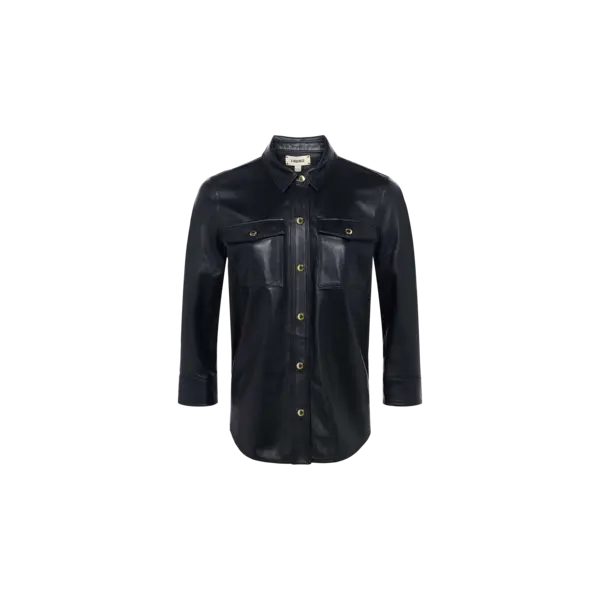 L'AGENCE Avina Leather Shirt - Black