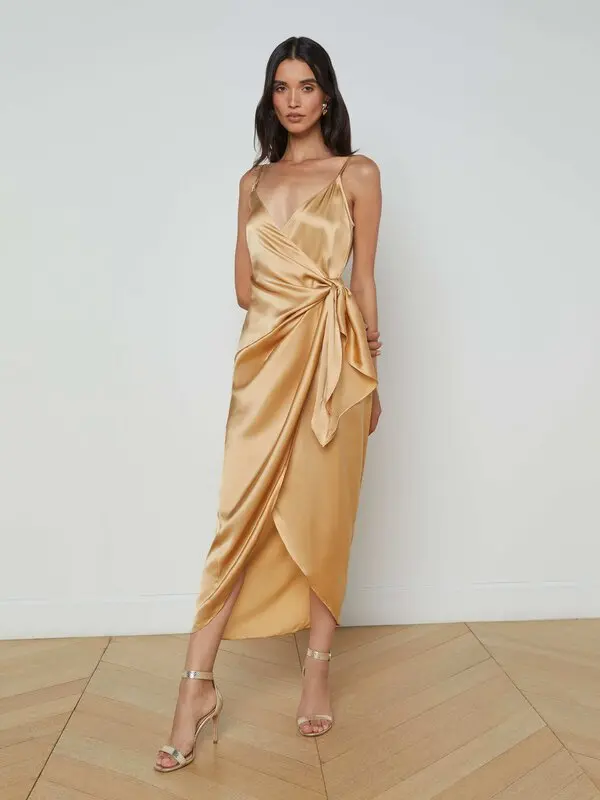 L'Agence Amilia Silk Wrap Dress In Latte - 40% Off | Editorialist