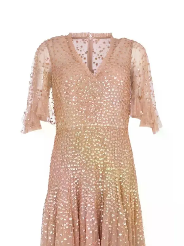 NEEDLE & THREAD Dappled Sequin Cape V-neck Maxi Dress