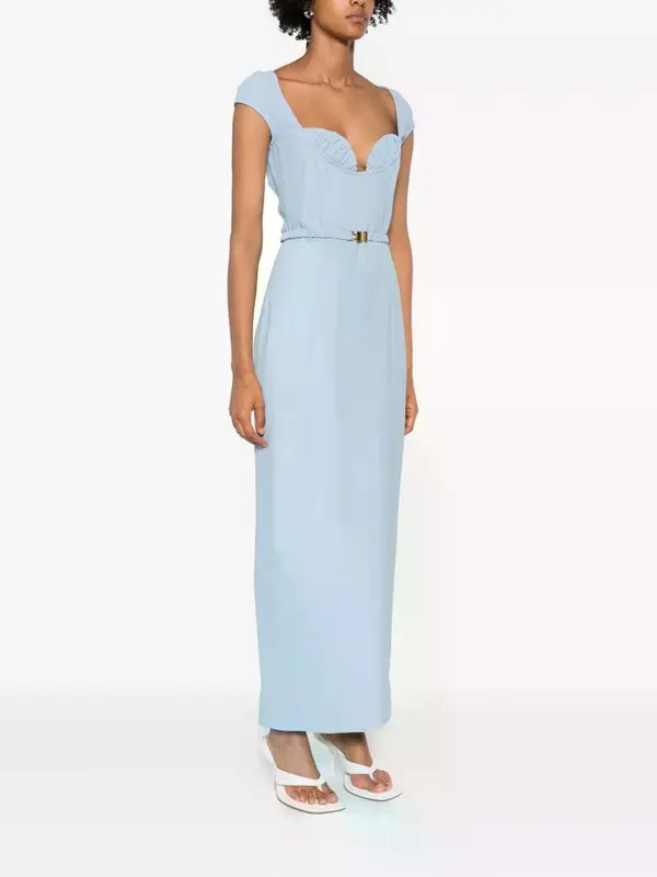 ROWEN ROSE Belted Cap-sleeve Maxi Dress - Blue