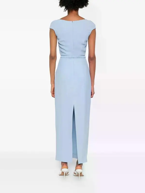 ROWEN ROSE Belted Cap-sleeve Maxi Dress - Blue