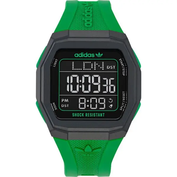 Adidas Tech 1 Gmt Silicone Strap Watch - Green