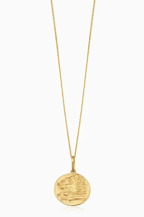 ORADINA 14k Greek Lion Medallion Pendant Necklace - Yellow Gold