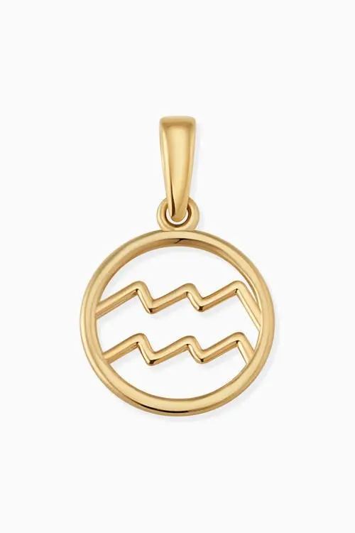 ORADINA 14k Yellow Gold Zodiac Pendant - Yellow Gold - Aquarius