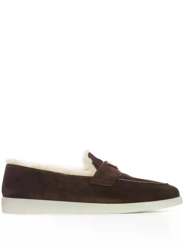 Prada Suede Logo Detail Loafers - Brown