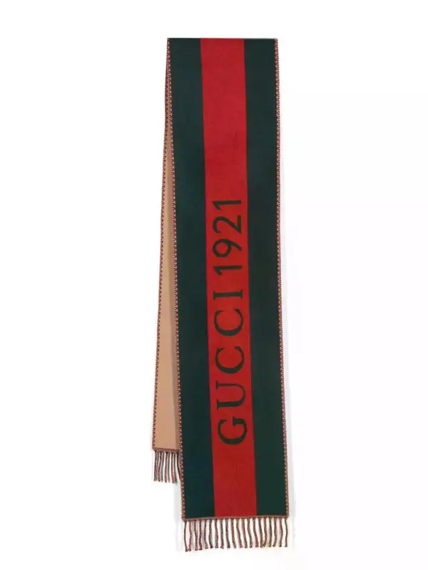 Gucci Logo-jacquard Web-stripe Scarf - Green