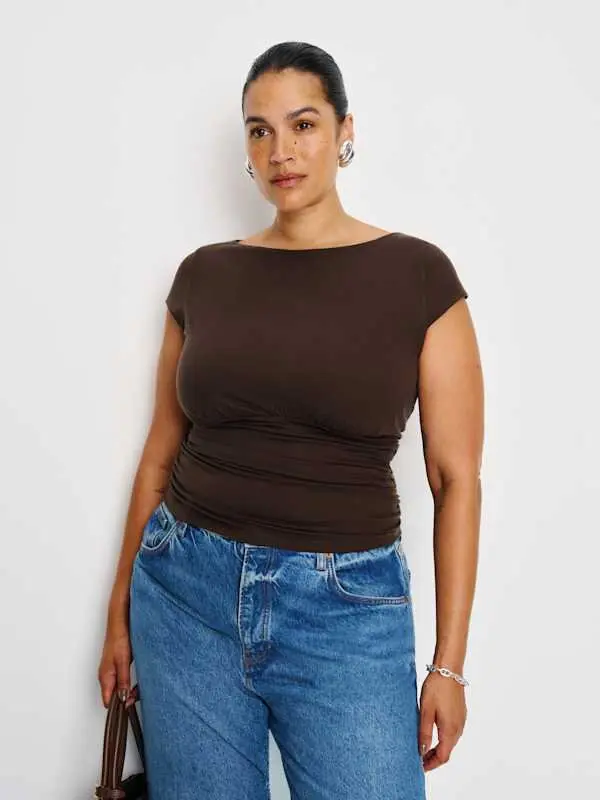 REFORMATION Madelyn Knit Top Es - Brown