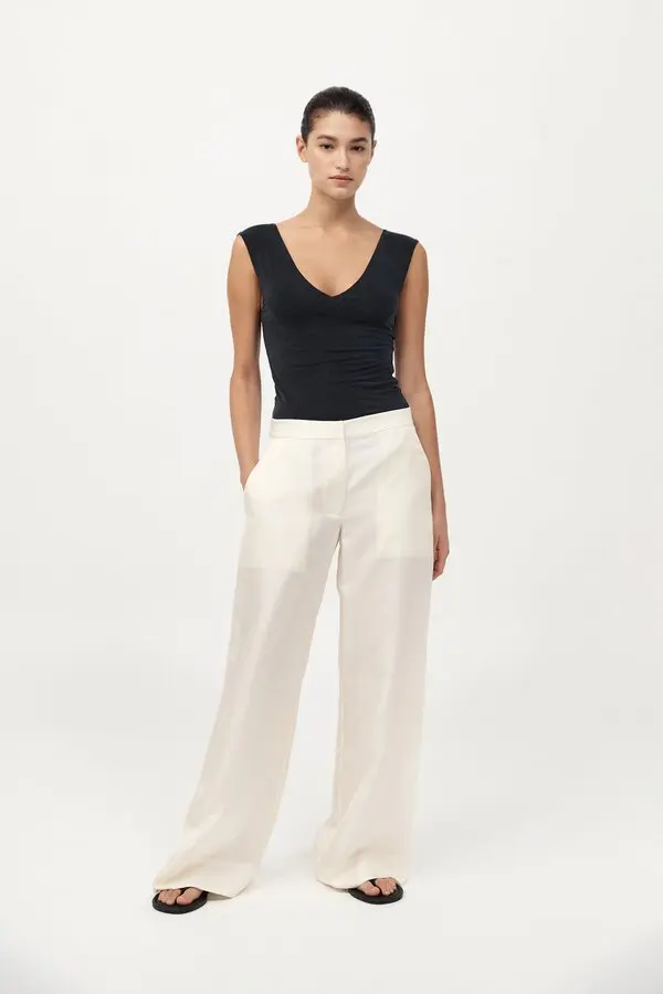 ST. AGNI Silk Twill Trousers - Milk