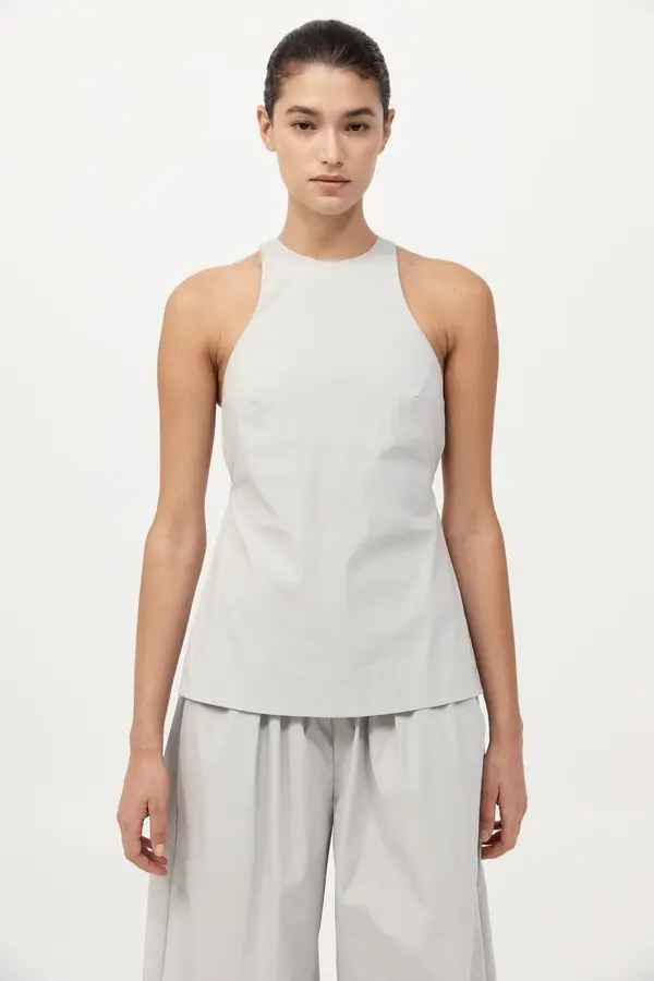 ST. AGNI Racerback Top With High Neckline And Open Back - Silver