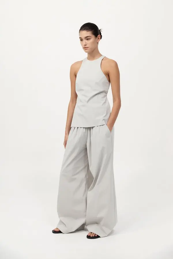 ST. AGNI Racerback Top With High Neckline And Open Back - Silver