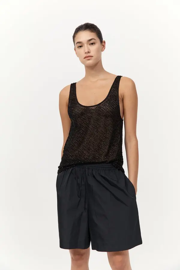 ST AGNI Glass Beaded Mesh Tank Top