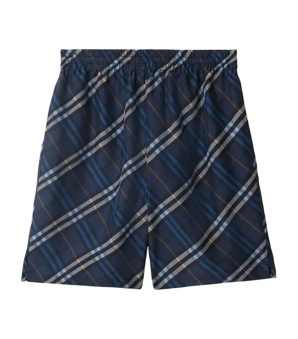 Burberry Silk Poplin Check Shorts - Navy