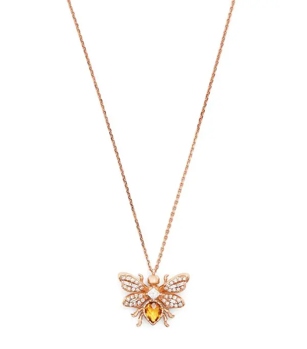 BEE GODDESS Diamond And Citrine Queen Bee Pendant Necklace - Rose Gold