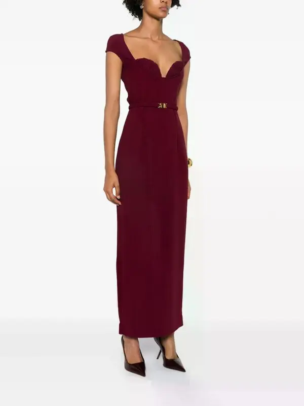 ROWEN ROSE Belted Cap-sleeve Maxi Dress - Red