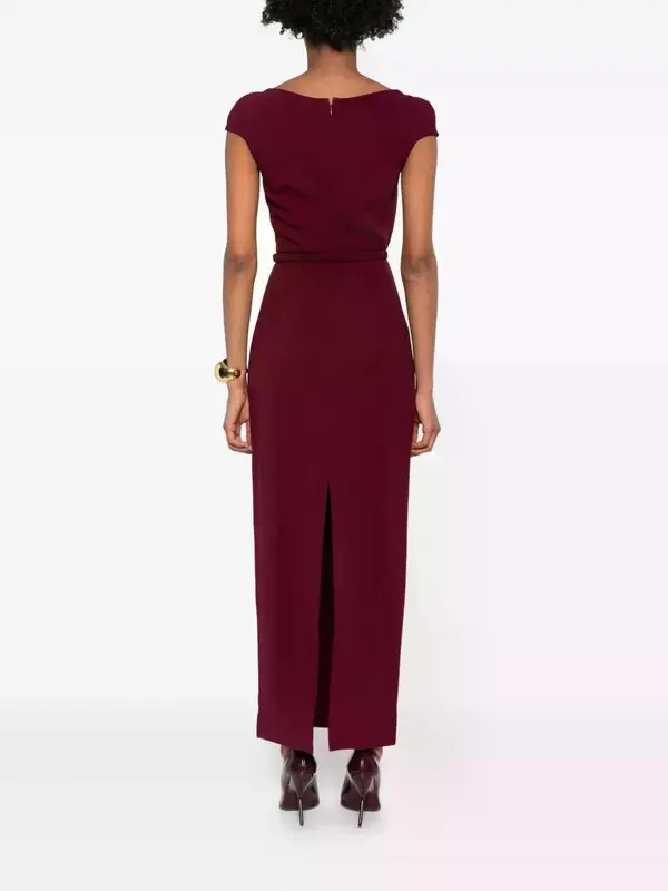 ROWEN ROSE Belted Cap-sleeve Maxi Dress - Red