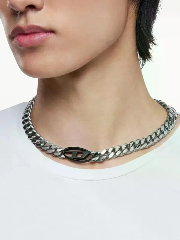 DIESEL® Curb-chain Necklace With Logo Plaque