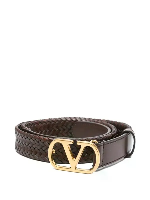 Valentino Garavani Vlogo Braided Leather Belt - Brown