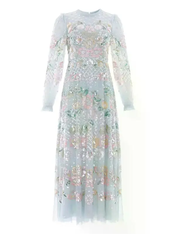 NEEDLE & THREAD Rosalie Sequin-embellished Floral Dress - Blue