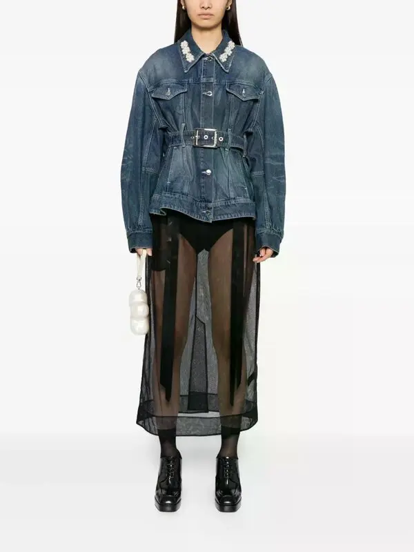 Simone Rocha Pearl-embellished Belted Denim Jacket