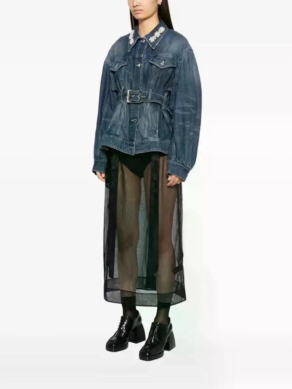 Simone Rocha Pearl-embellished Belted Denim Jacket