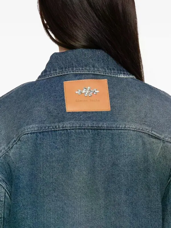Simone Rocha Pearl-embellished Belted Denim Jacket