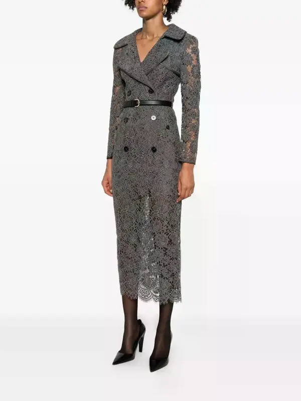 Self-Portrait Floral-Lace Belted Day Dress - Grey | Editorialist