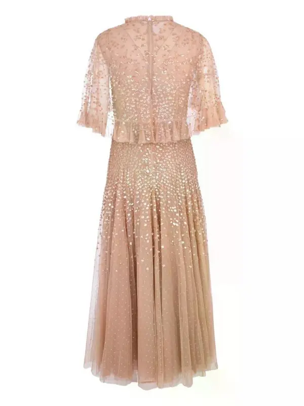 NEEDLE & THREAD Dappled Sequin Cape V-neck Maxi Dress - Neutrals