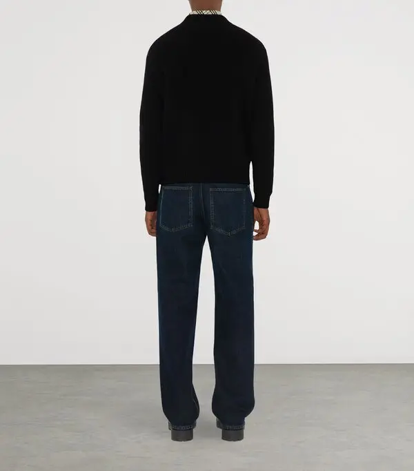 Burberry Wool-cashmere Equestrian Knight Jacquard Knit Crewneck Sweater - Black