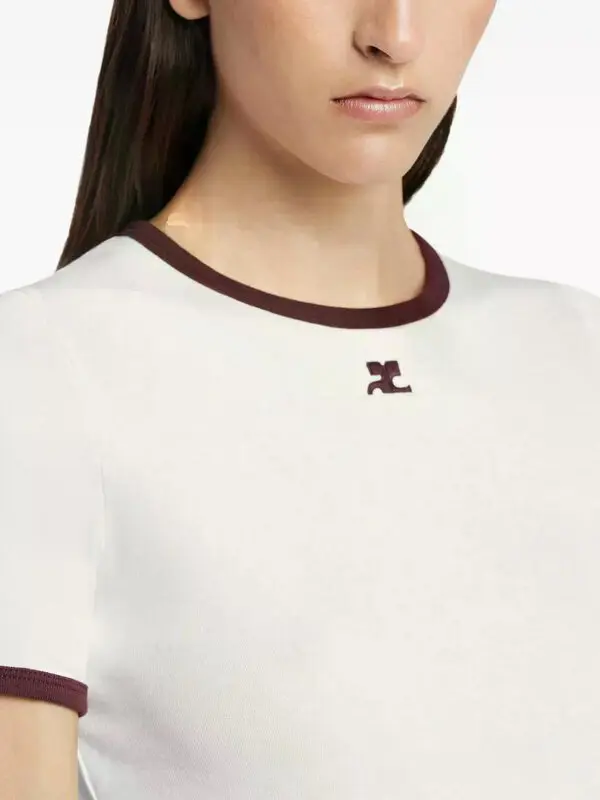COURREGES Contrast-trim Cotton T-shirt - Neutrals