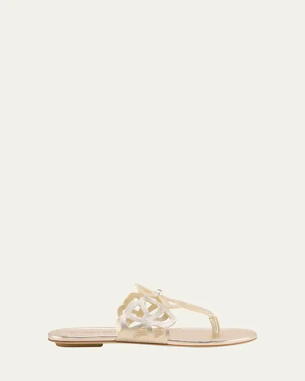 STUART WEITZMAN Jasmine Metallic Cutout Thong Sandals - Light Gold