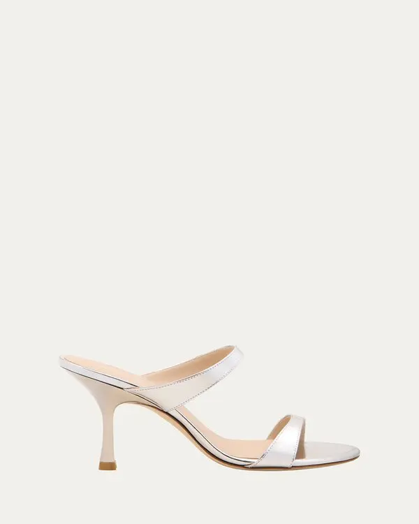 STUART WEITZMAN Nudist Metallic Leather Slide Sandals - Silver
