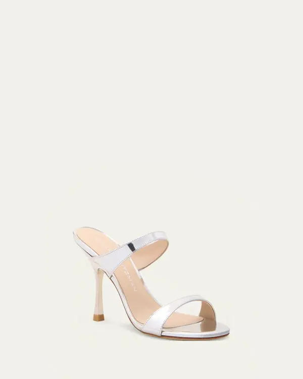 STUART WEITZMAN Nudist Metallic Leather Slide Sandals - Silver