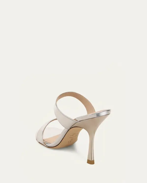 STUART WEITZMAN Nudist Metallic Leather Slide Sandals - Silver