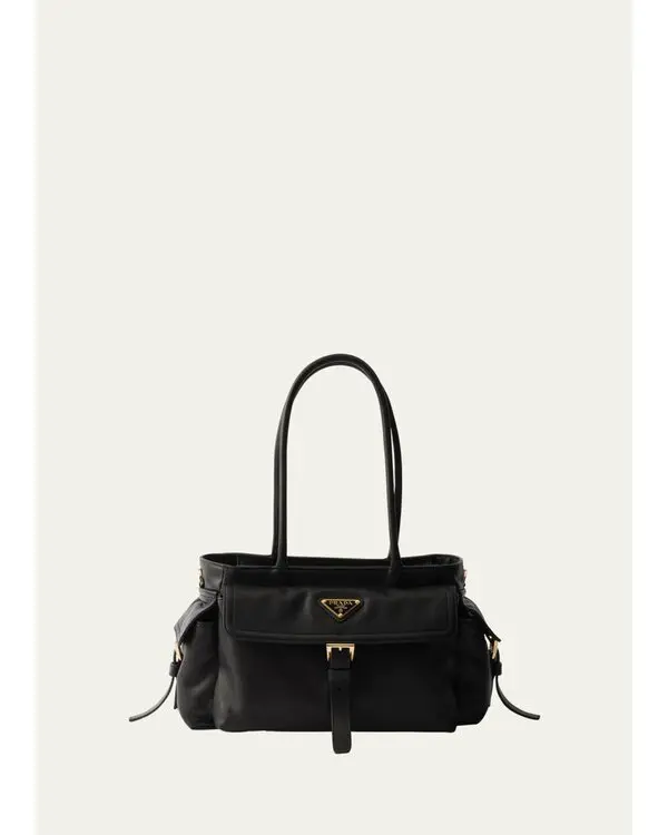 Prada Soft Nappa Leather Shoulder Bag - Nero