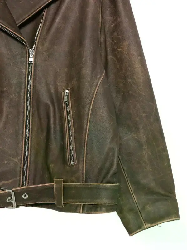 MANOKHI Kaisa Belted Leather Biker Jacket - Brown