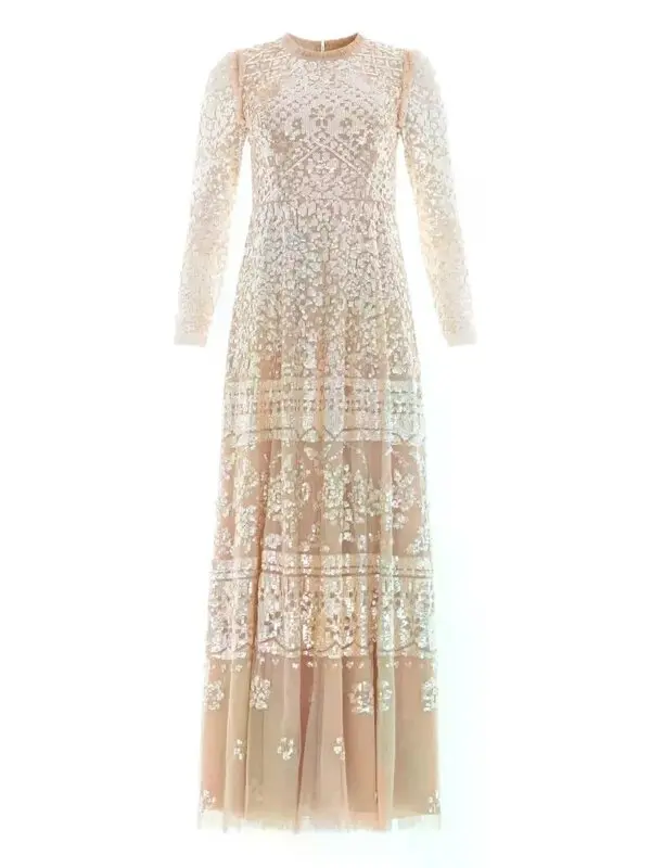 NEEDLE & THREAD Aurora Sequin-embellished Tiered Gown - Neutrals