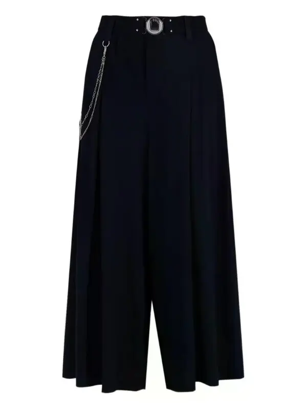High Pleated Wide Leg Trousers With Chain Detail