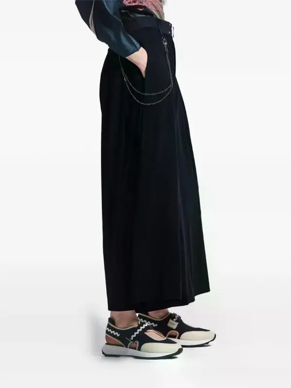 High Pleated Wide Leg Trousers With Chain Detail