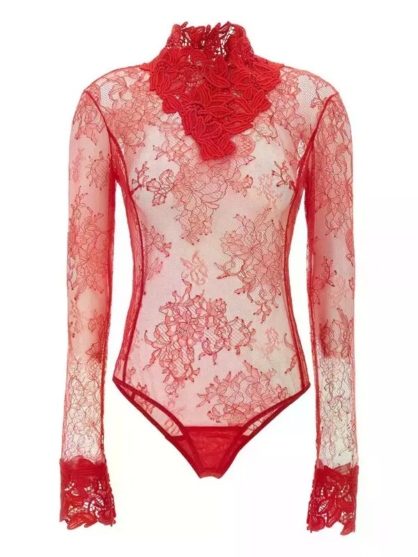 Blumarine Floral-lace High-neck Bodysuit